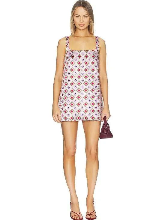 Retrofete Zephyra Embellished Mini Dress - Lavander Geometric Tile
