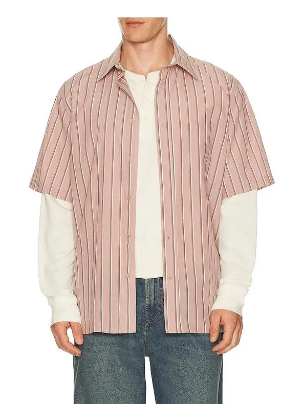 Simkhai Deacon Short Sleeve Oversized Shirt In Pink - Rose Stripe