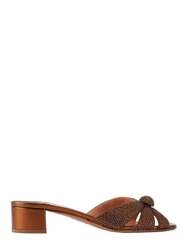 AQUAZZURA Italian Flirt 35 Crystal-embellished Leather Mules - Metallic
