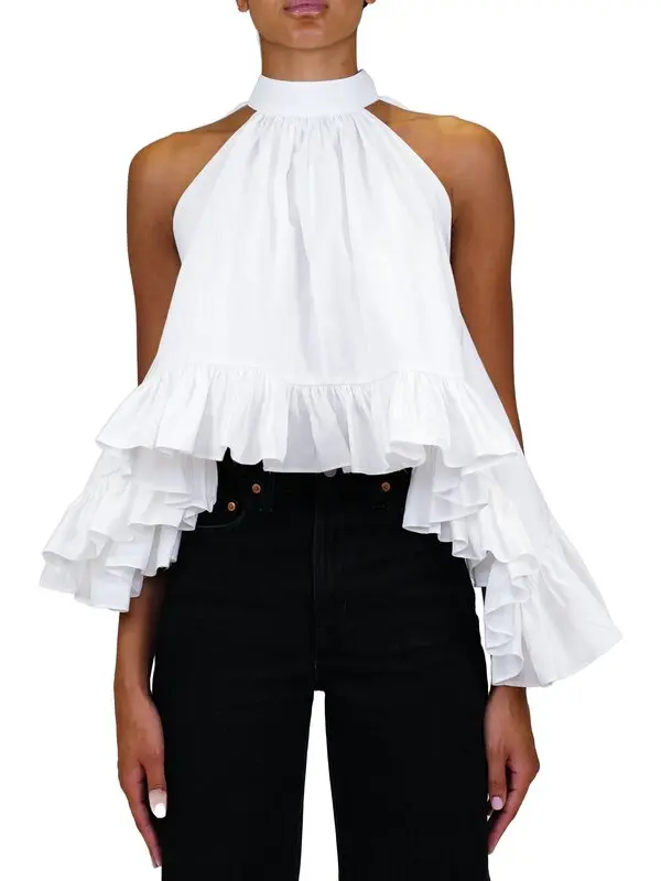 Azeeza Plath Poplin Top - White
