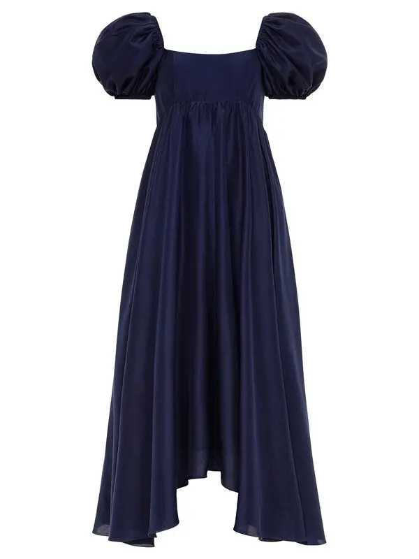 Azeeza Rory Raw Silk Midi Dress - Navy
