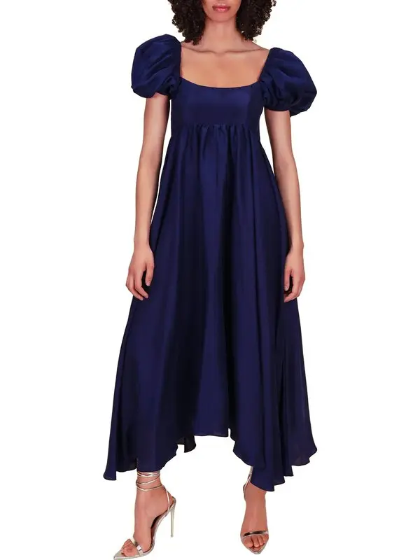 Azeeza Rory Raw Silk Midi Dress - Navy