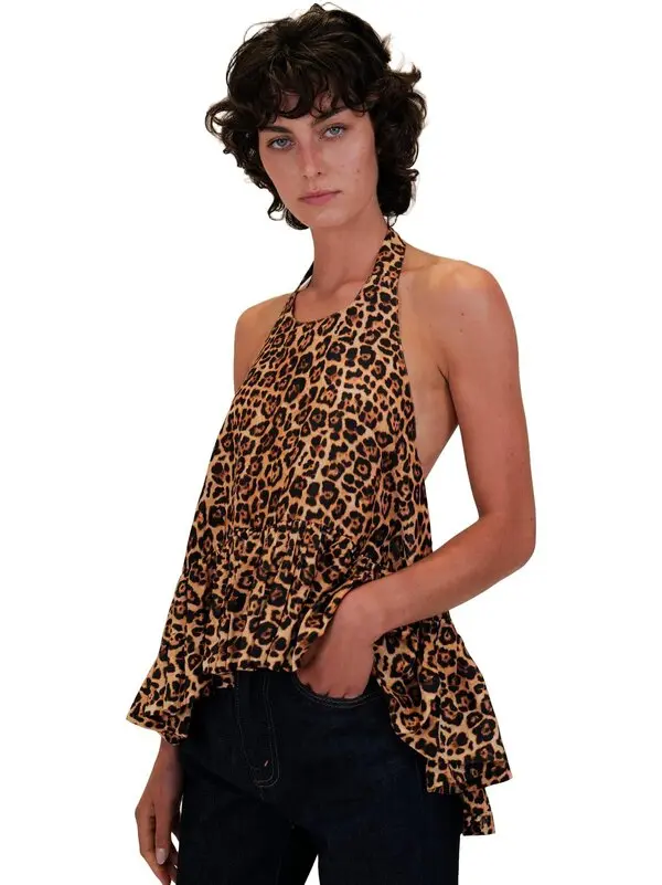 Azeeza Winston Raw Silk Top - Leopard