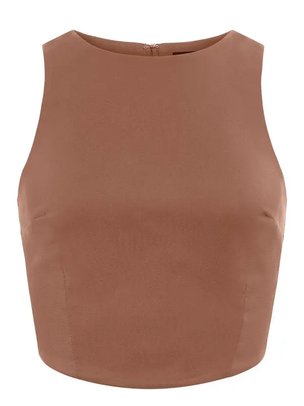 Azeeza Lina Stretch Poplin Top - Mocha