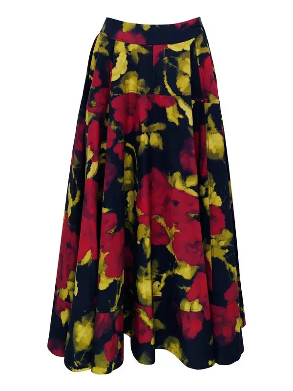 Azeeza Avani Printed Poplin Midi Skirt - Red Rose