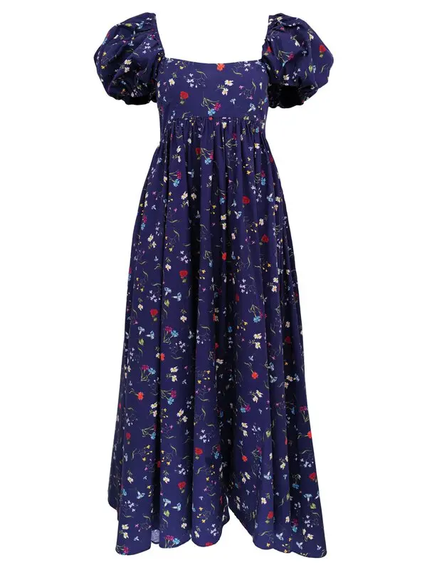 Azeeza Rory Poplin Midi Dress - Navy Multi Floral