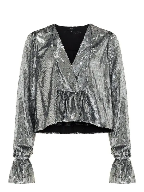 Azeeza Thistle Sequin Blouse - Silver Sequin