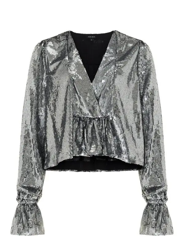 Azeeza Thistle Sequin Blouse - Silver
