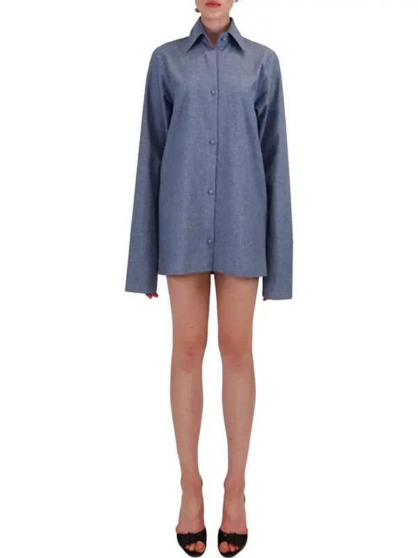 Azeeza Kareena Chambray Mini Shirt Dress - Medium Denim Chambray