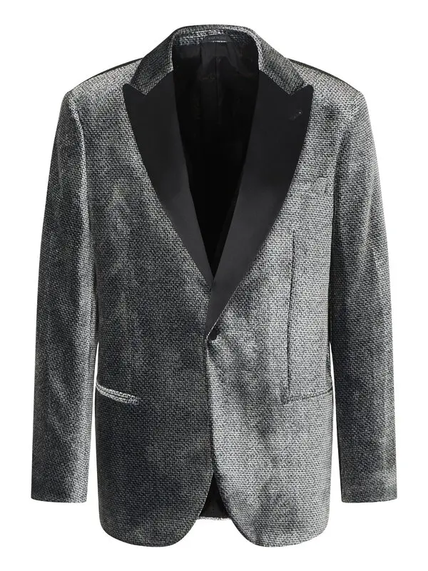Giorgio Armani Giorgio’s Single-breasted Tuxedo Jacket In Micro Devoré Velvet - Black