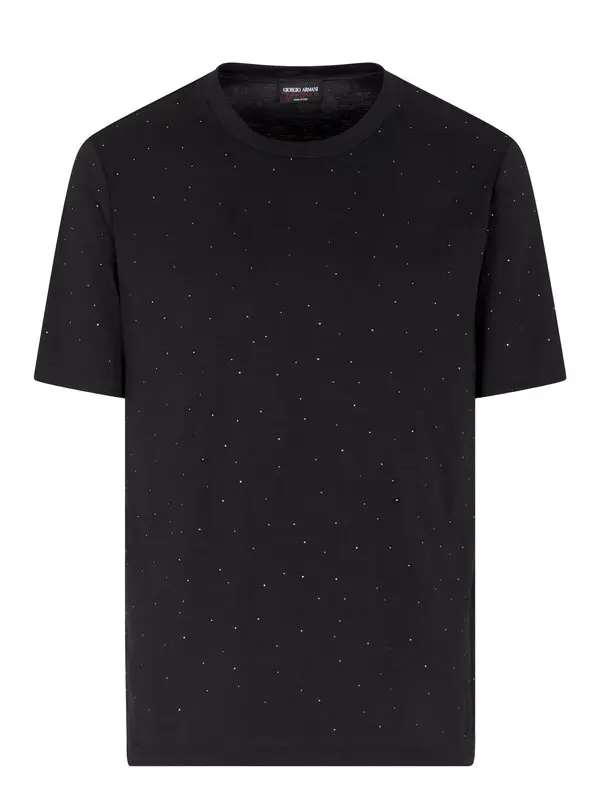 Giorgio Armani Giorgio’s Crew-neck T-shirt In Pima Cotton Jersey With Rhinestones - Black