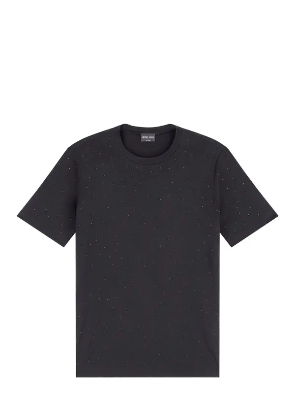 Giorgio Armani Giorgio’s Crew-neck T-shirt In Pima Cotton Jersey With Rhinestones - Black