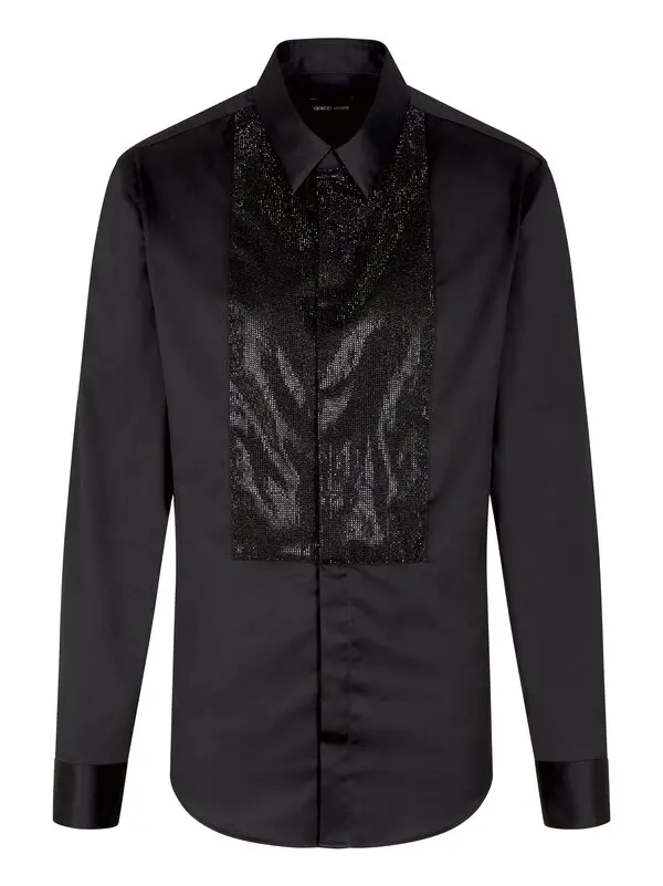 Giorgio Armani Giorgio’s Satin Shirt With A Rhinestone Detail - Black