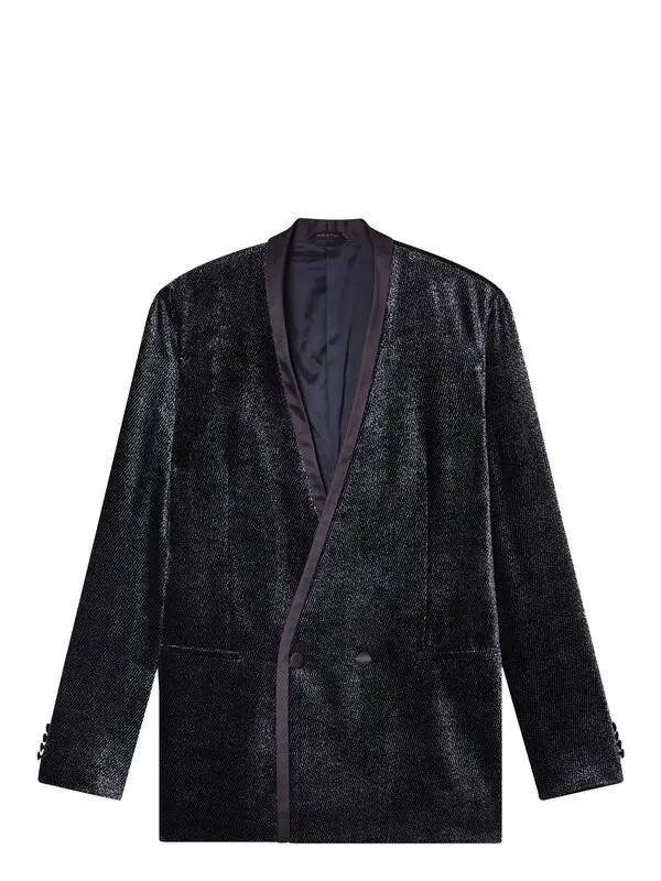 Giorgio Armani Giorgio’s Double-breasted Tuxedo Jacket In Micro Devoré Velvet - Blue
