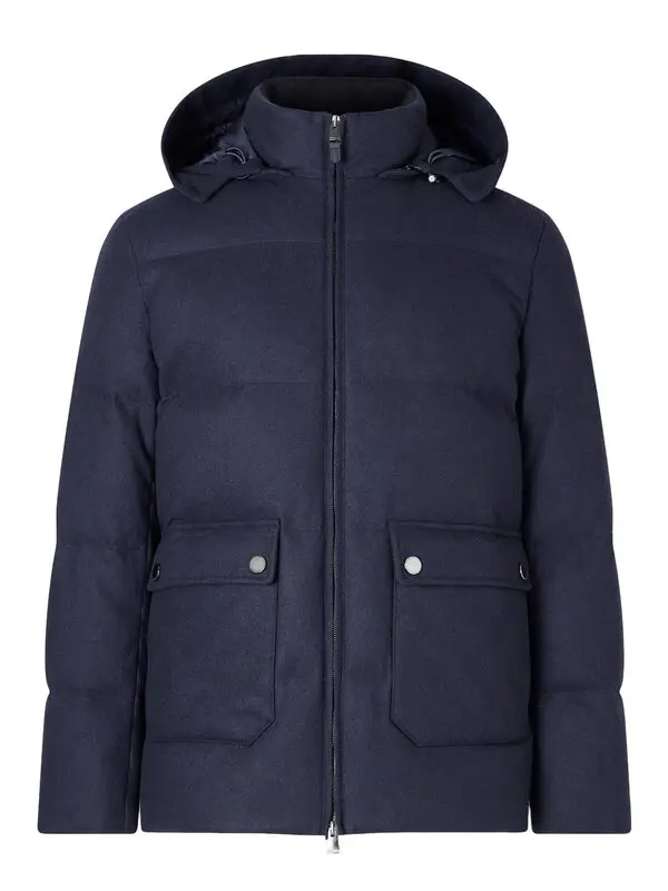 Canali Hooded Cashmere Down Jacket - Blue