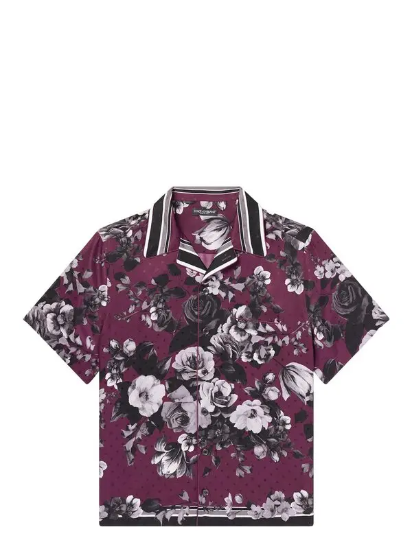 Dolce & Gabbana Camp-collar Floral-print Silk-twill Shirt - Burgundy