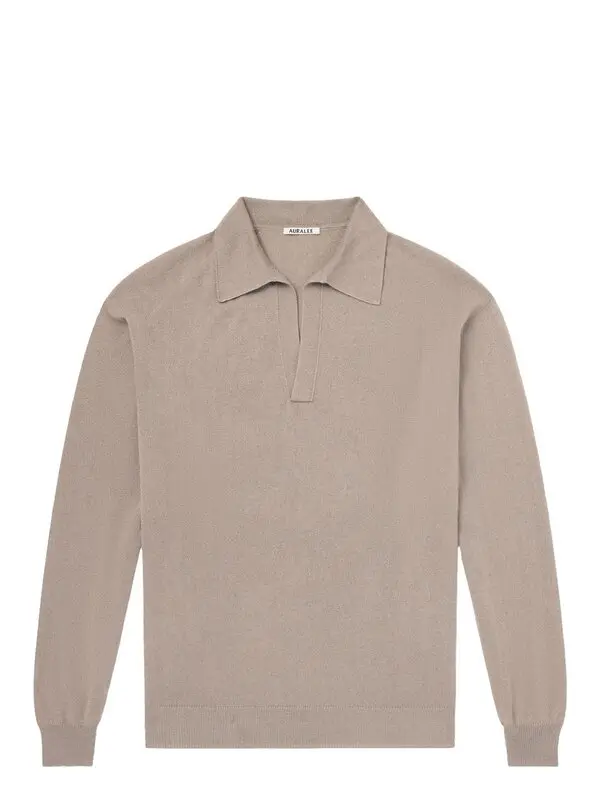 Auralee Open-collar Cashmere And Silk-blend Polo Shirt - Brown