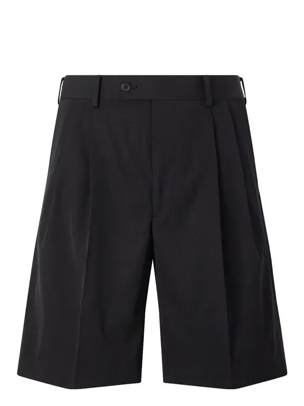 Auralee Wide-leg Pleated Wool-gabardine Shorts - Black