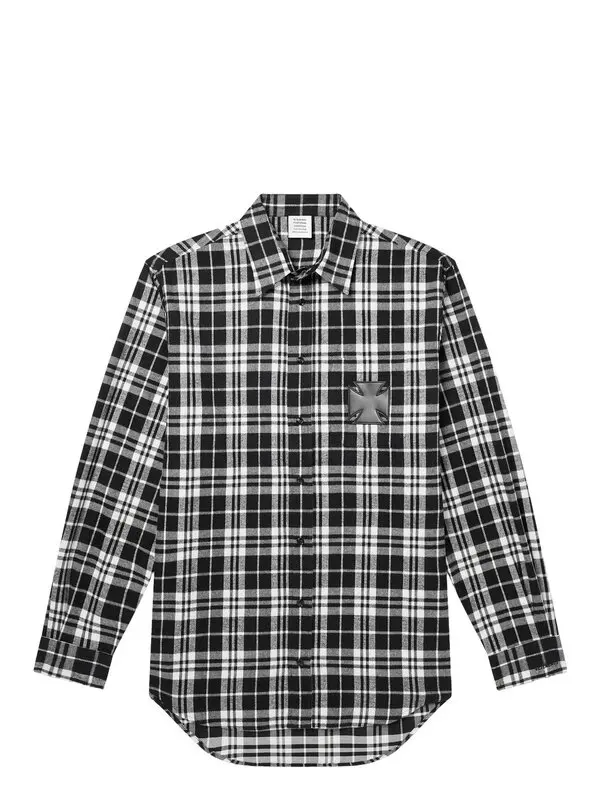 Vetements Leather-appliquéd Checked Cotton-flannel Shirt - Black