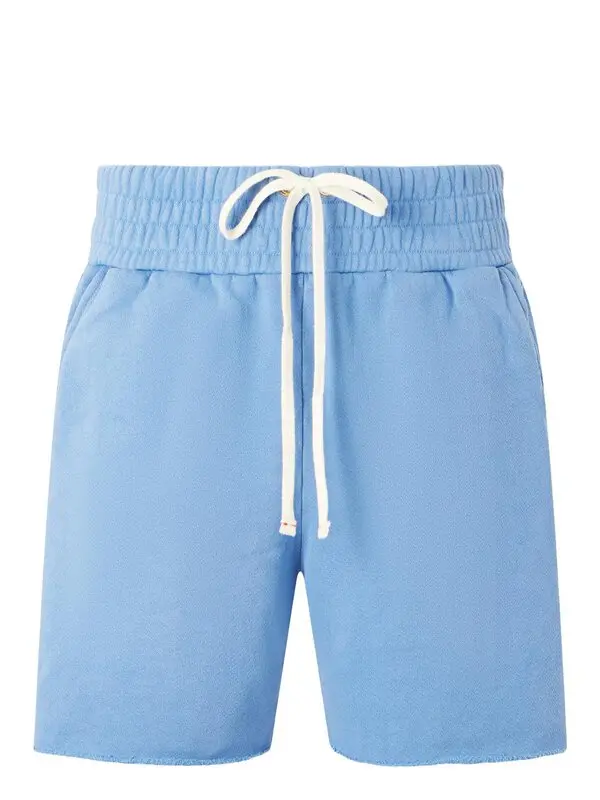 LES TIEN Garment-dyed Fleece-back Cotton-jersey Drawstring Shorts - Blue