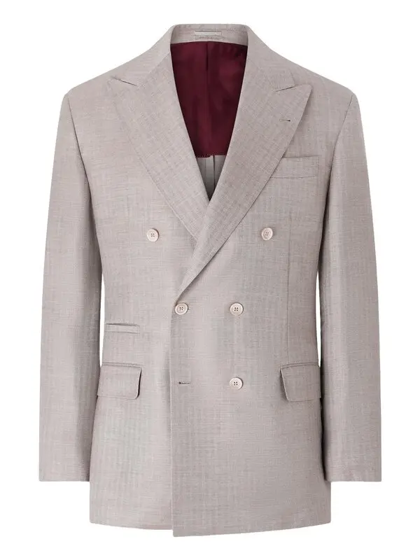 TOM FORD Double-breasted Herringbone Suit Jacket - Neutrals