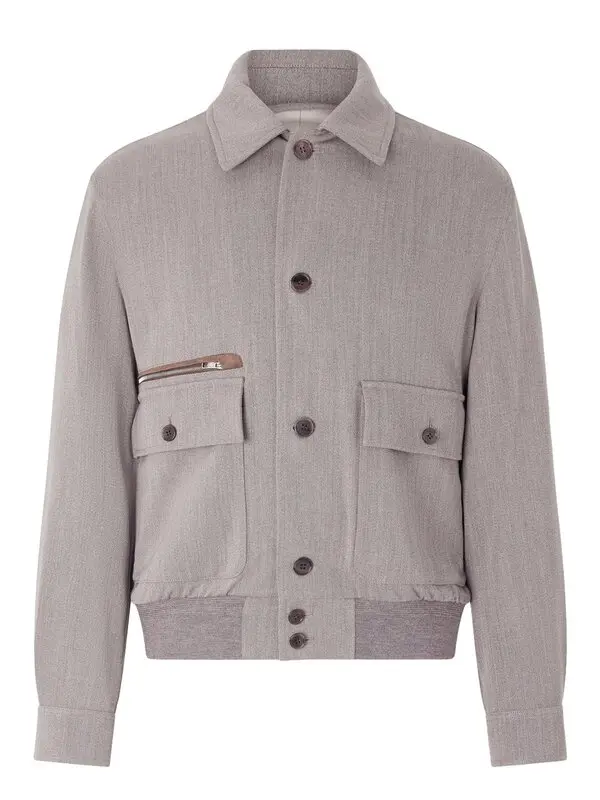 Dunhill Wool Jacket With Suede Trim - Neutrals