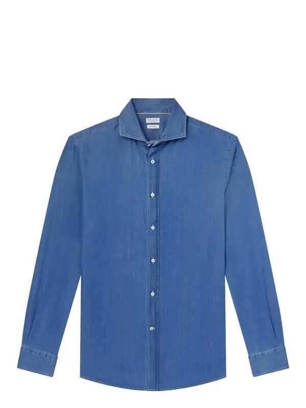 Brunello Cucinelli Cutaway-collar Linen Shirt - Blue