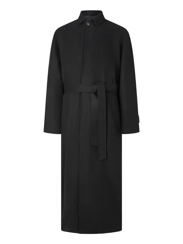 SAMAN AMEL Belted Wool Overcoat - Black
