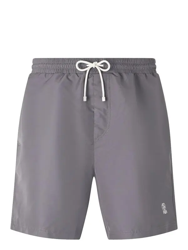Brunello Cucinelli Straight-leg Mid-length Logo-embroidered Swim Shorts - Gray