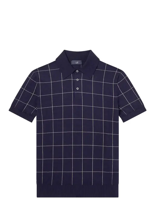 Dunhill Checked Cotton And Mulberry Silk-blend Jacquard Polo Shirt - Blue