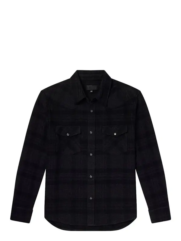 NILI LOTAN Travis Checked Cashmere Shirt - Black