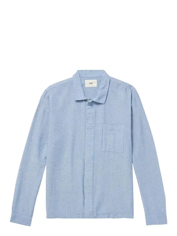 Folk Patch Cotton-seersucker Shirt - Blue