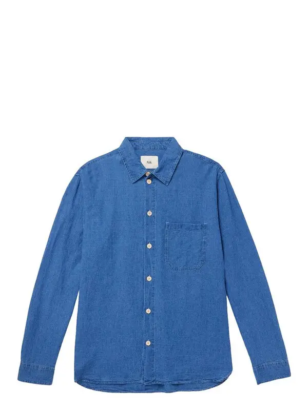 Folk Easy Fit Linen And Cotton-blend Shirt - Blue