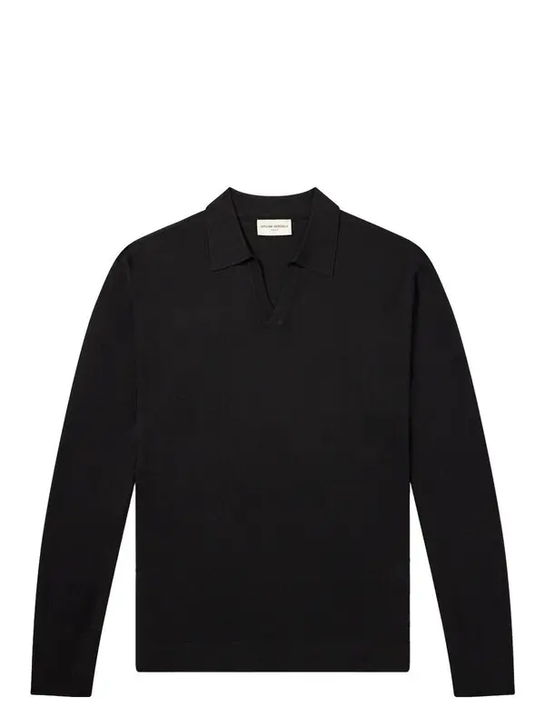 Officine Générale Simone Lyocell And Wool-blend Polo Shirt - Black