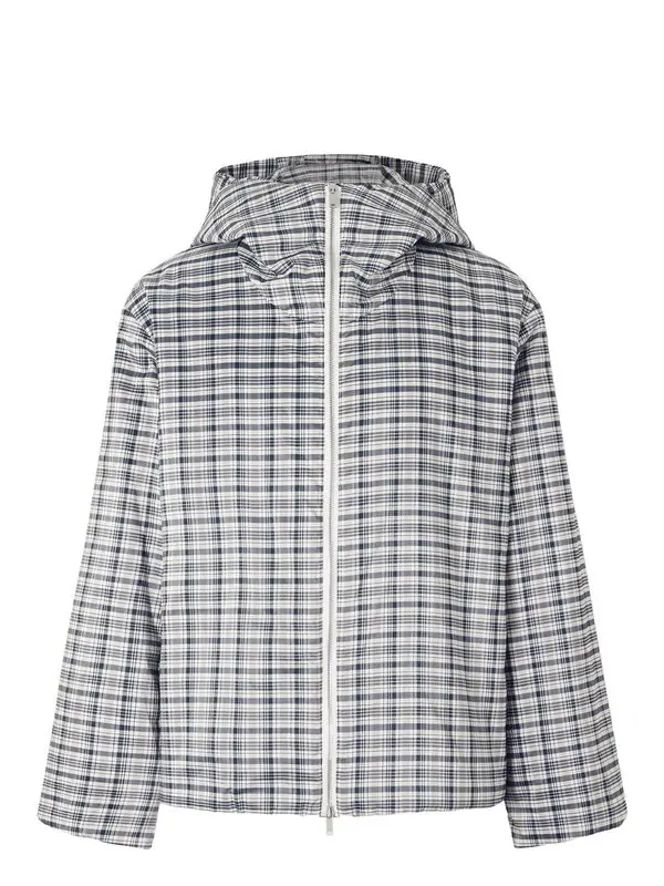 JIL SANDER Padded Checked Silk-blend Hooded Jacket - Blue