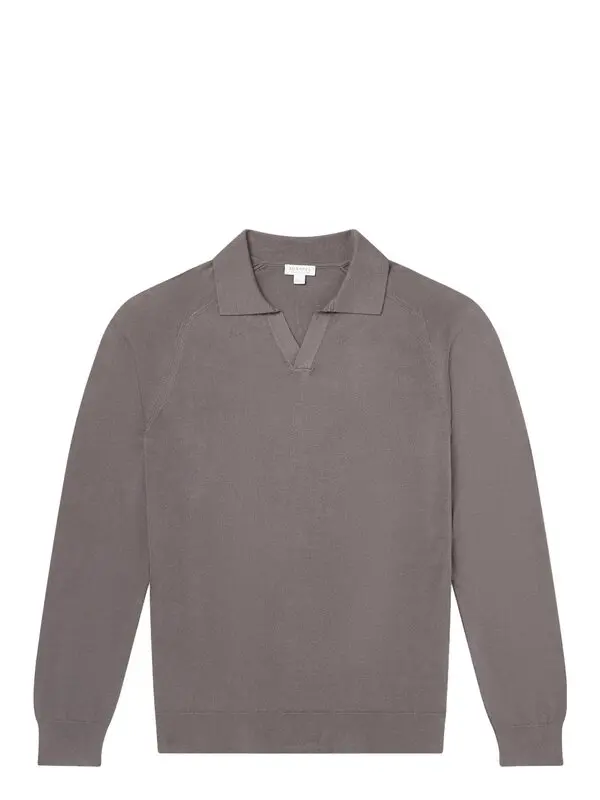 Sunspel Sea Island Cotton And Cashmere-blend Polo Shirt - Brown