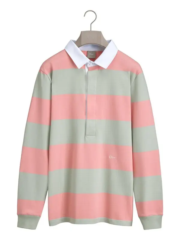 Dior Long-sleeved Polo Shirt - Gray Cotton Jersey With Stripes