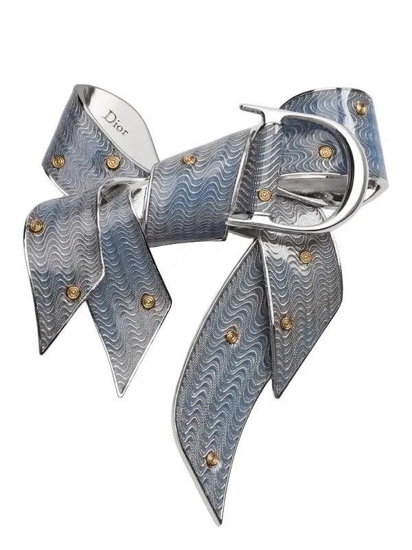Dior Guilloché Brooch - Silver And Gold-finish Brass With Blue Resin