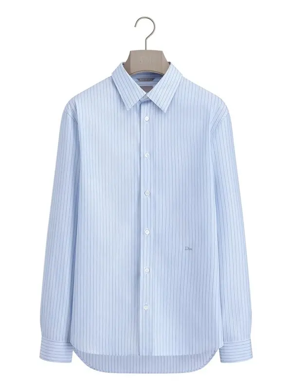 Dior Shirt With Embroidery - Blue Striped Cotton Poplin