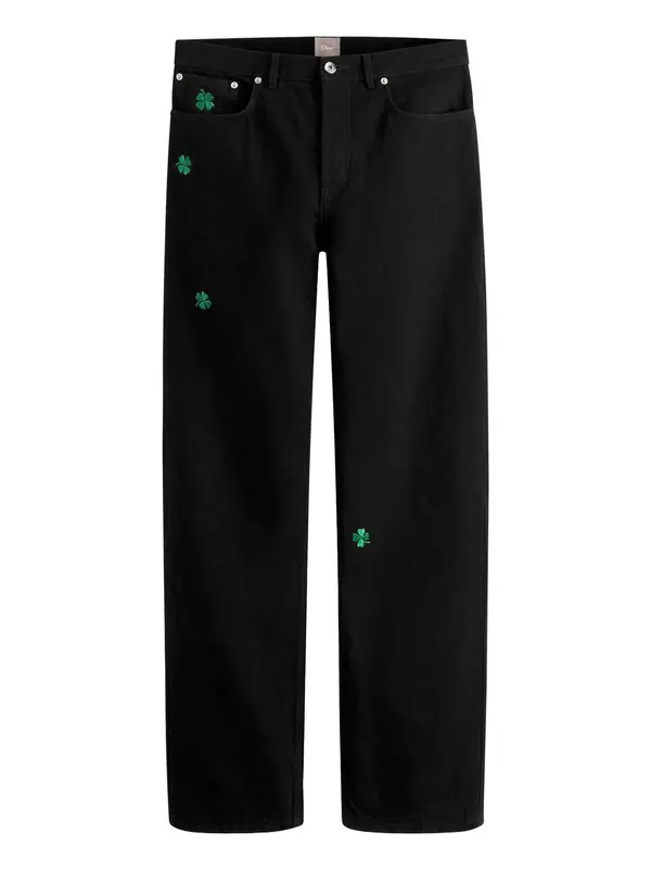 Dior Long Regular Jeans With Clover Embroideries - Black Cotton Twill
