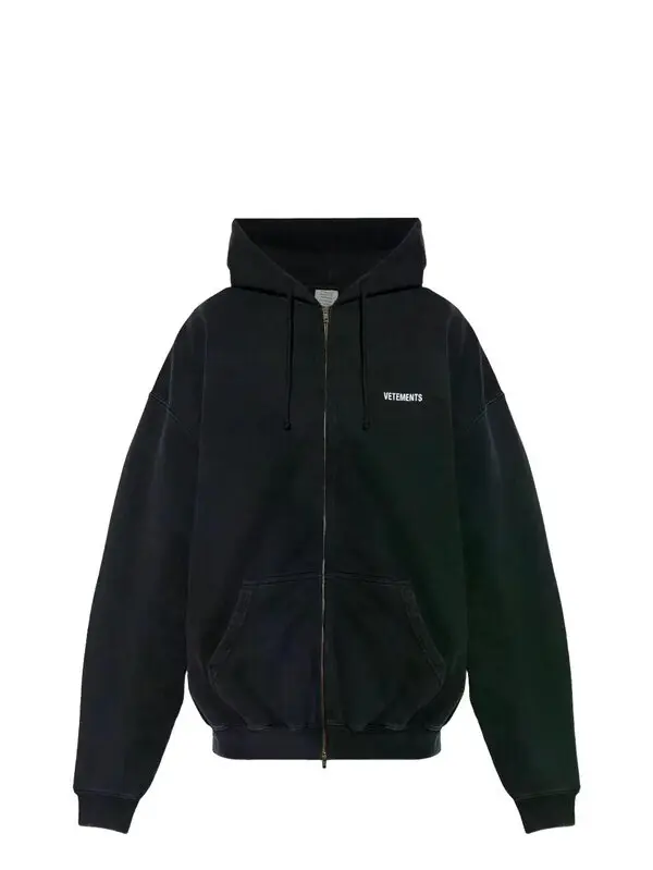 Vetements Zip-fastening Hoodie With Long Detail - Black