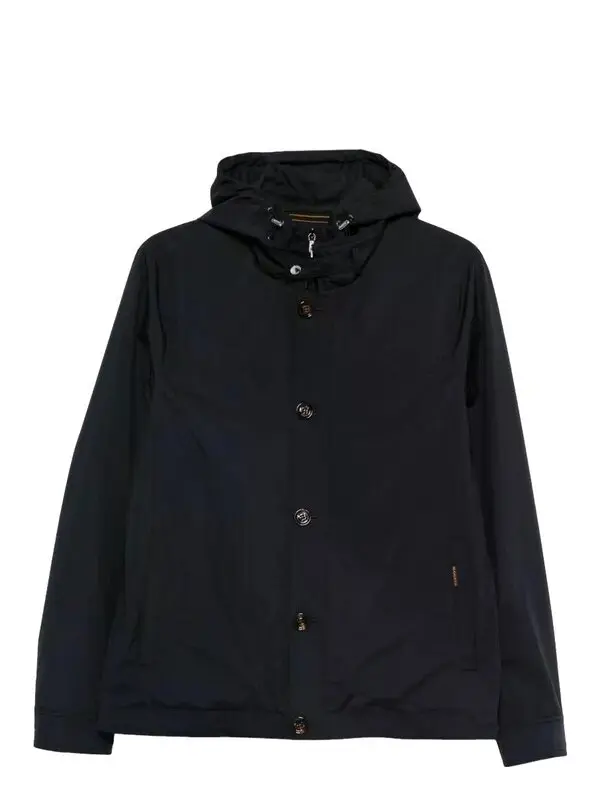 MOORER Hooded Button Jacket - Blue