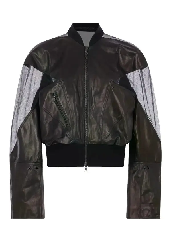 YEHUAFAN Tulle-panelled Bomber Jacket - Black