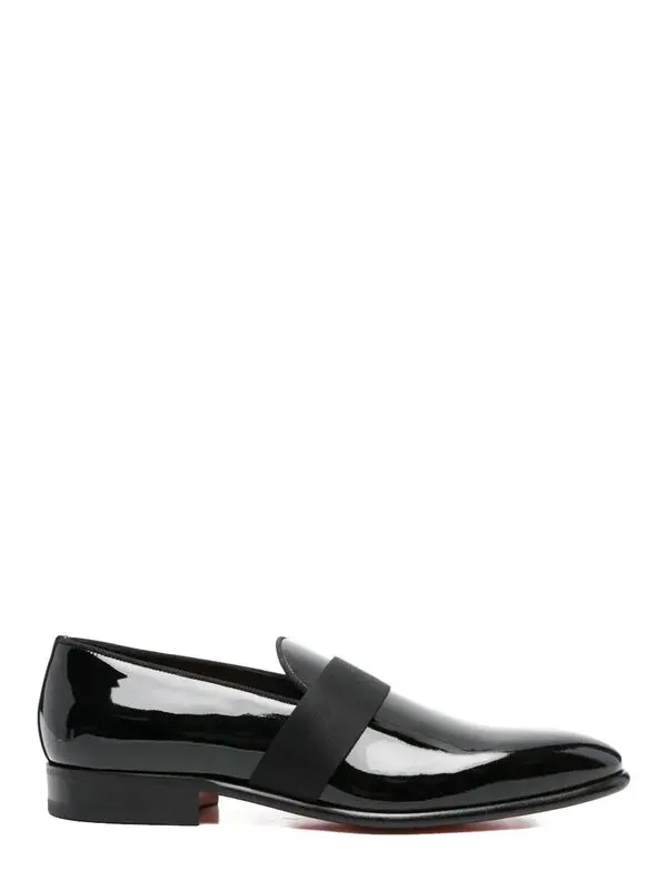 Santoni Leather Strap Loafers - Black