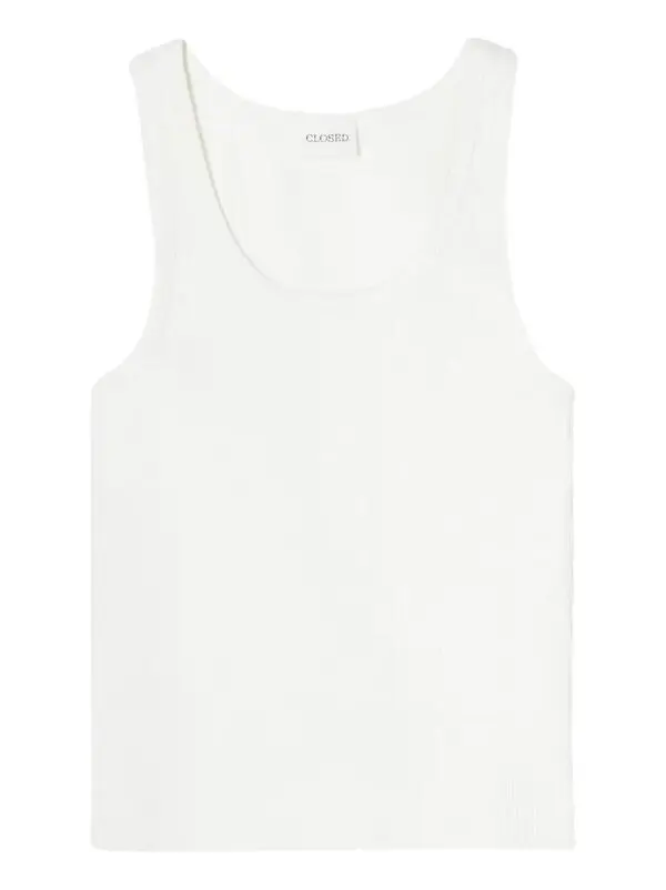 Closed Ribbed Tank Top - White