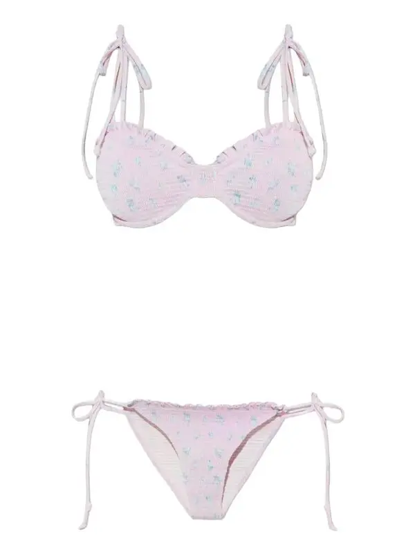 LoveShackFancy Floral Ruffled Bikini - Pink