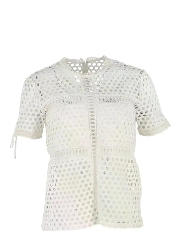SELF-PORTRAIT Lace Pattern Crew-neck Blouse - White