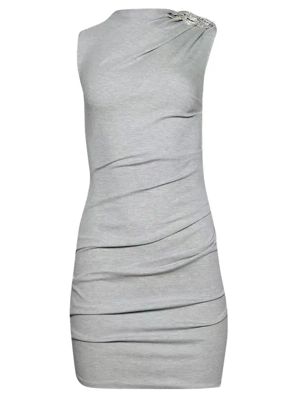 David Koma Crystal-embellished Ruched Mini Dress - Grey