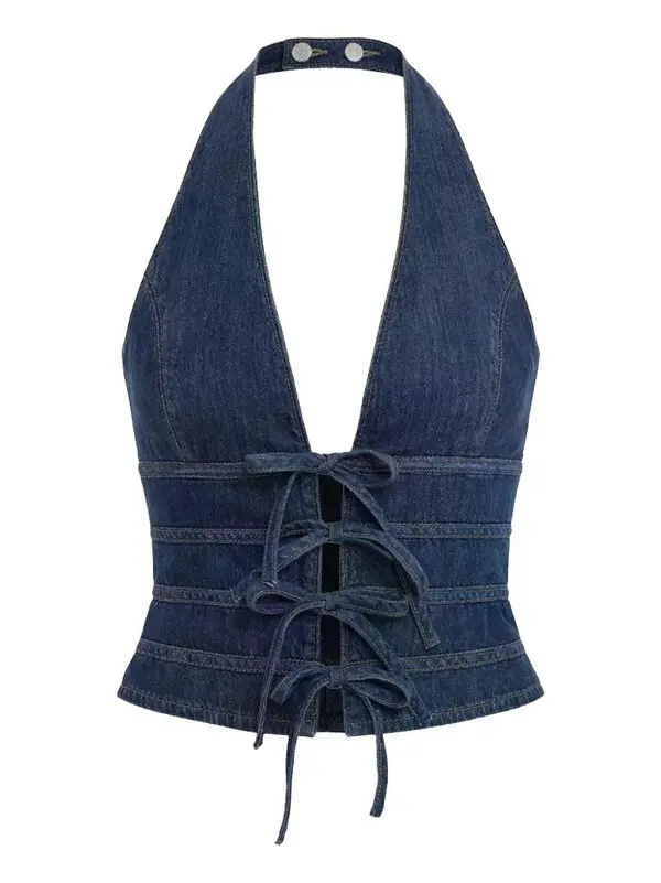 REFORMATION Halter Top With Tie Detail - Blue