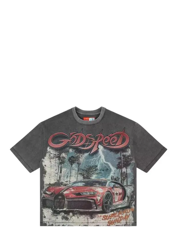 GODSPEED Stone-embellished Graphic-print T-shirt - Grey